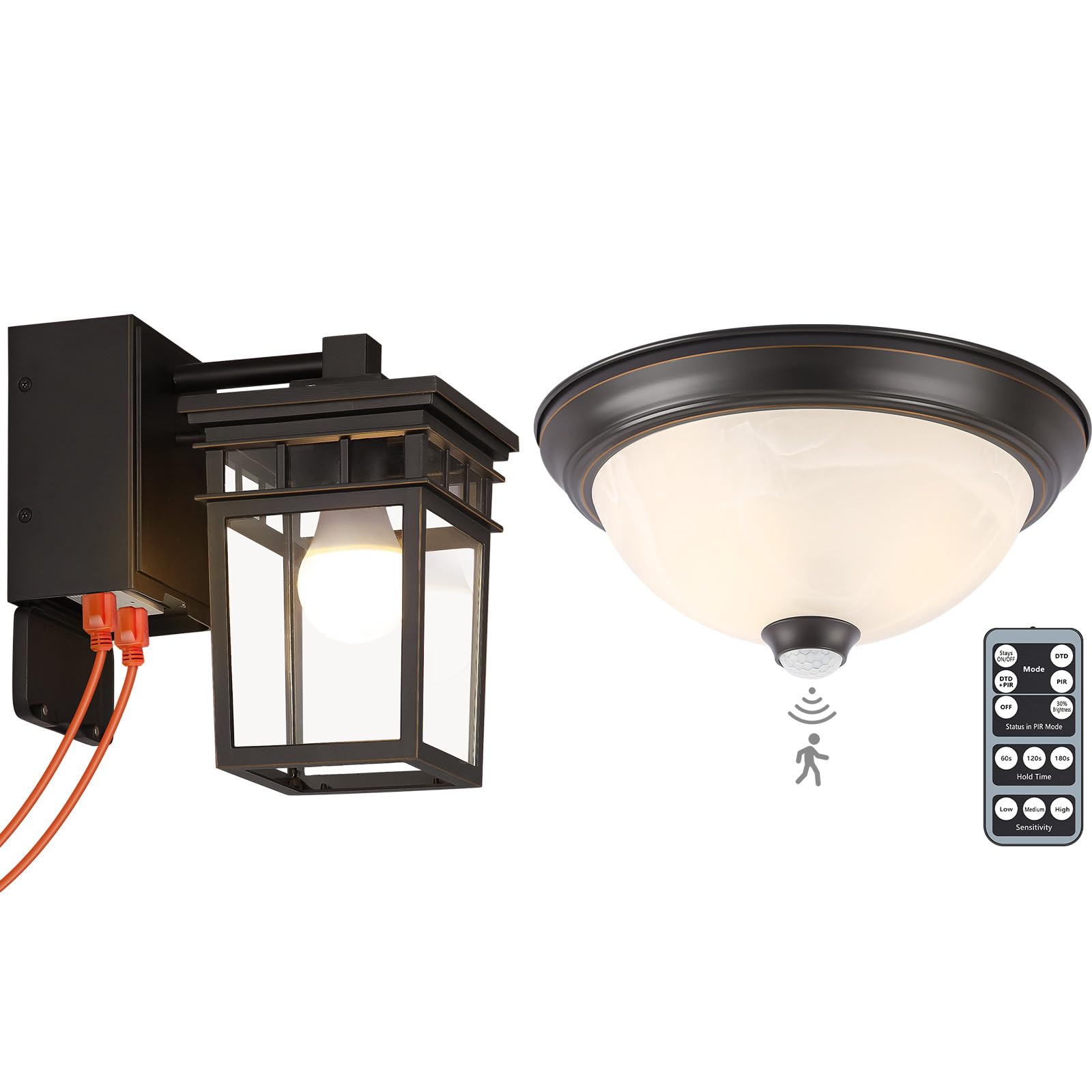 FANDBO 1 Pack Porch Lights with GFCI Outlet and 1 Pack Motion Sensor ...