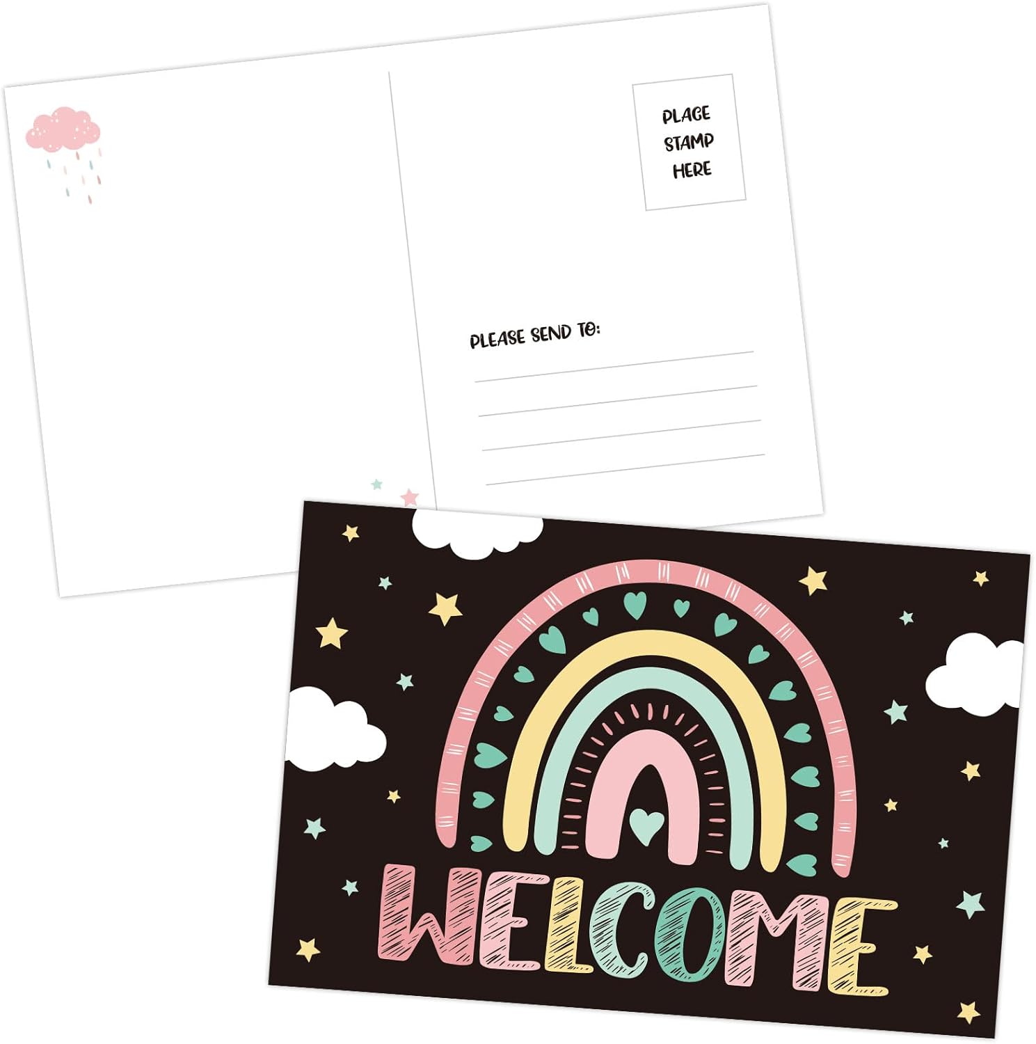 Amazon.com : JarThenaAMCS 100Pcs Welcome Postcards Black Boho Rainbow ...