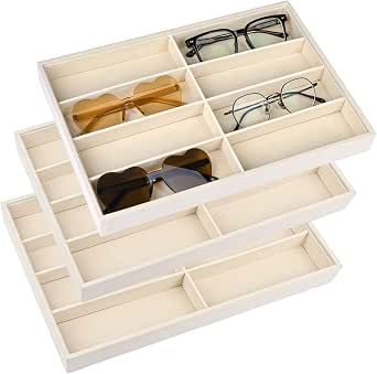 Amazon.com: Yoiemivy 3 Pack Glasses Organizer Trays - 8 Grids Velvet ...