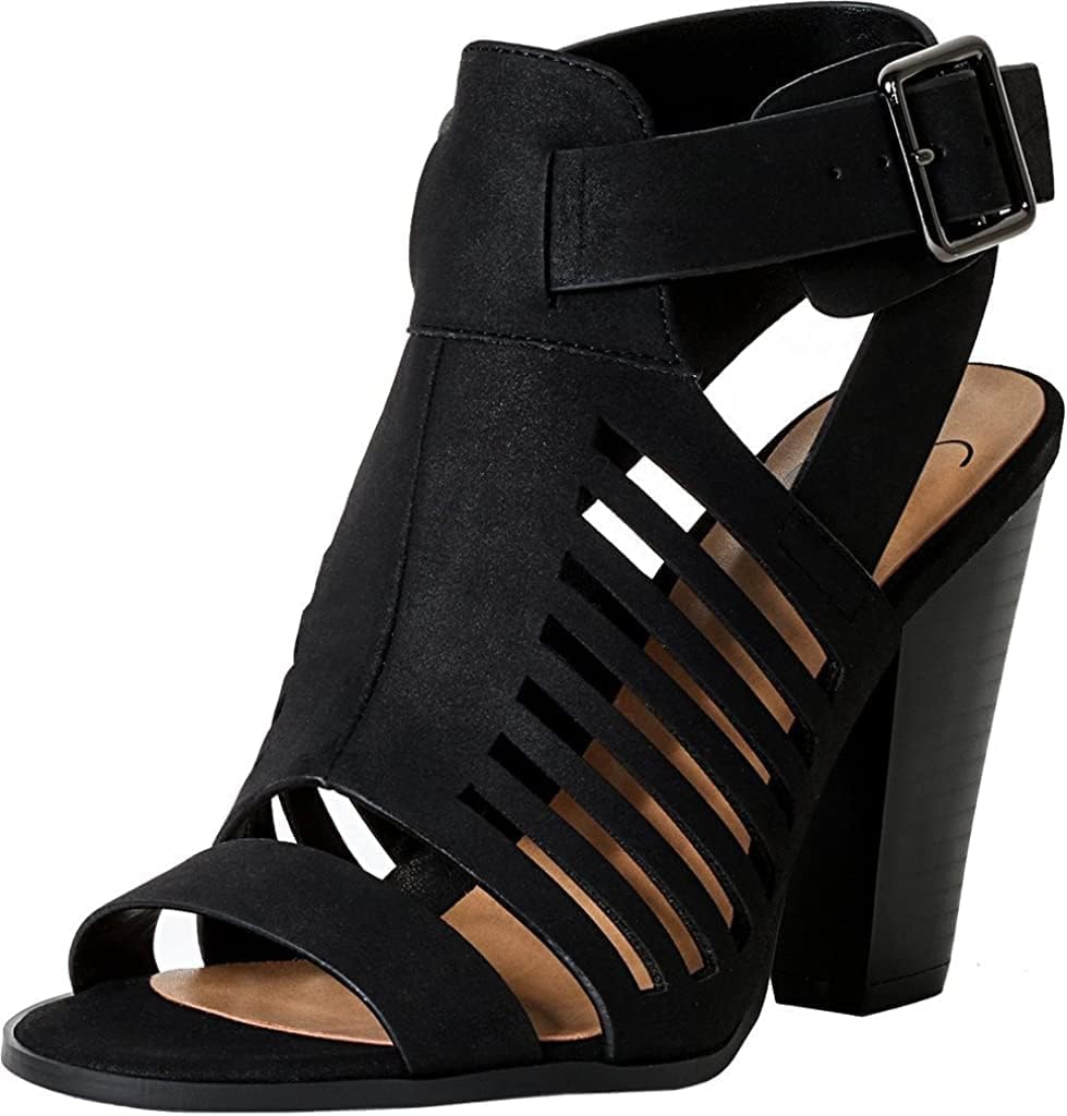 Amazon.com | Soda Delicious Yummy Gladiator Cutout Stacked Heel Sandal ...