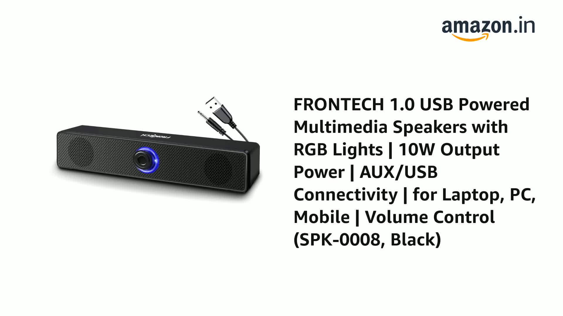 Watch FRONTECH 1.0 USB Powered Multimedia Speakers with RGB Lights ...