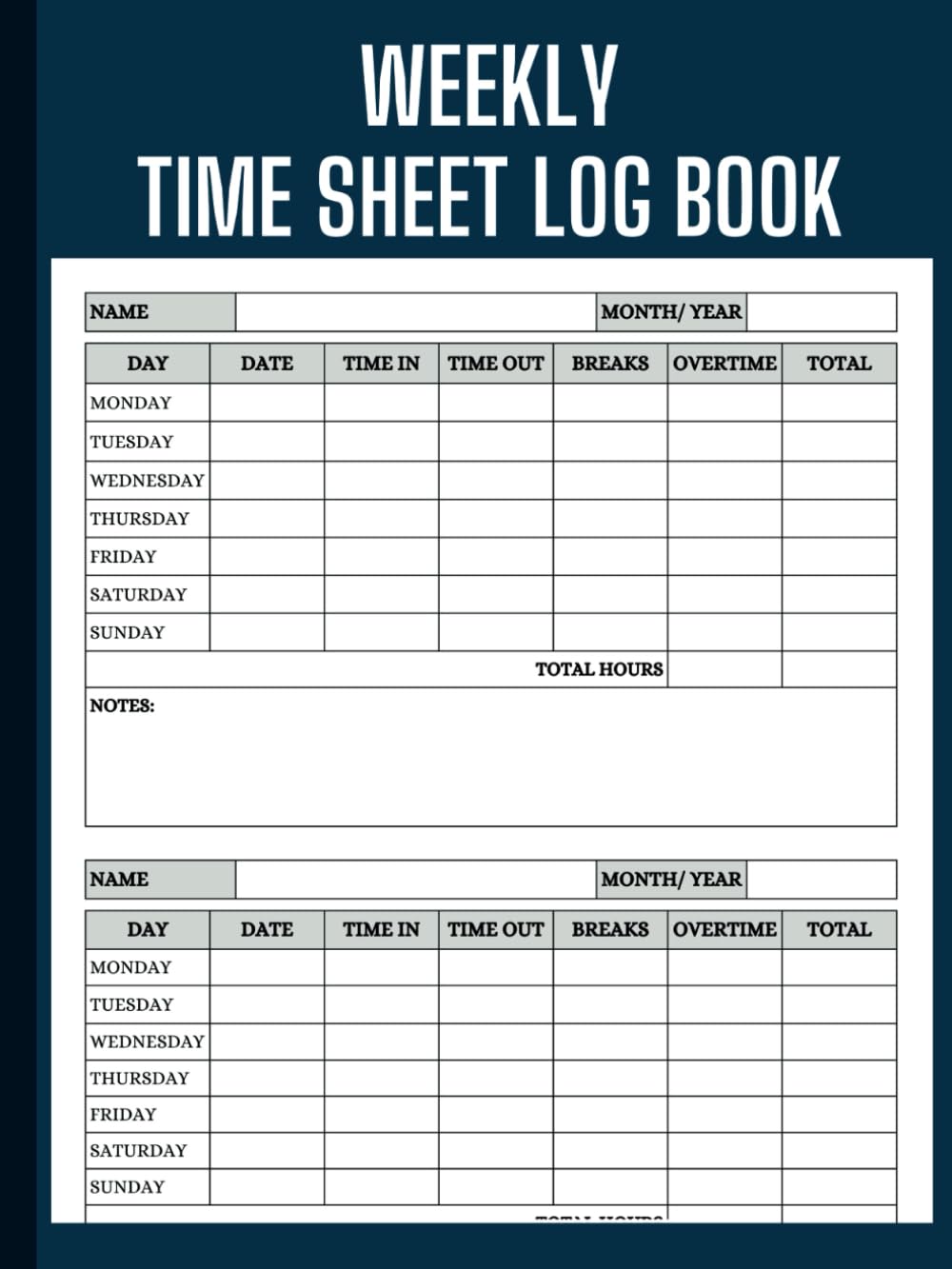 Amazon.com: Weekly Time Sheet Log Book: Work Hours Record Book for 4 ...