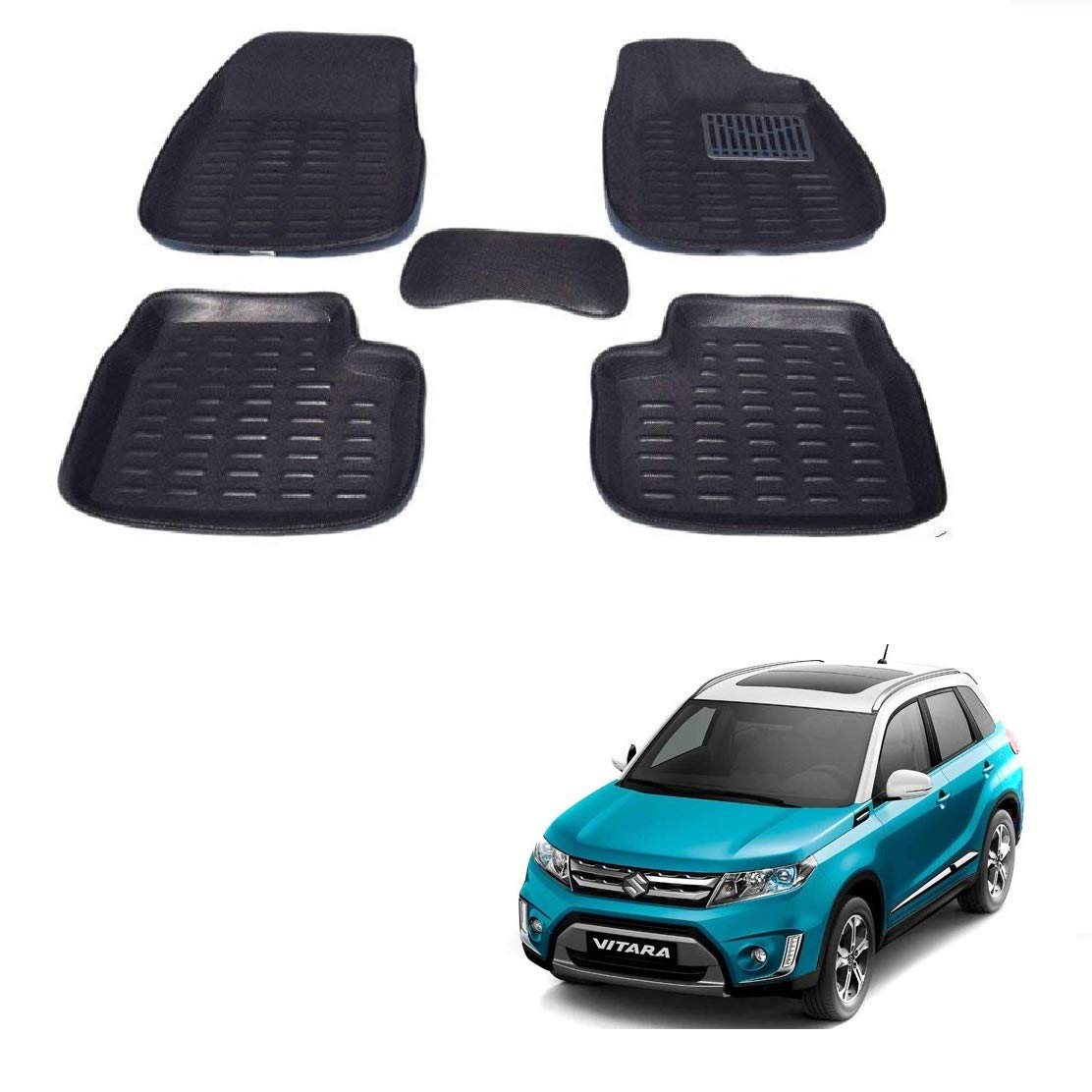 Kozdiko Car 3D Mats Foot Mat Black Color Set of 5 Pcs for Maruti Suzuki ...