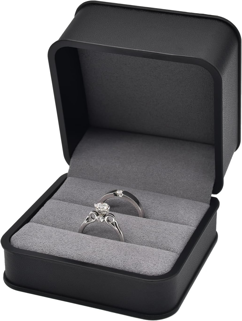 Amazon.com: Eveynsh Double Ring Box Black, Square Leather Suede Jewelry ...