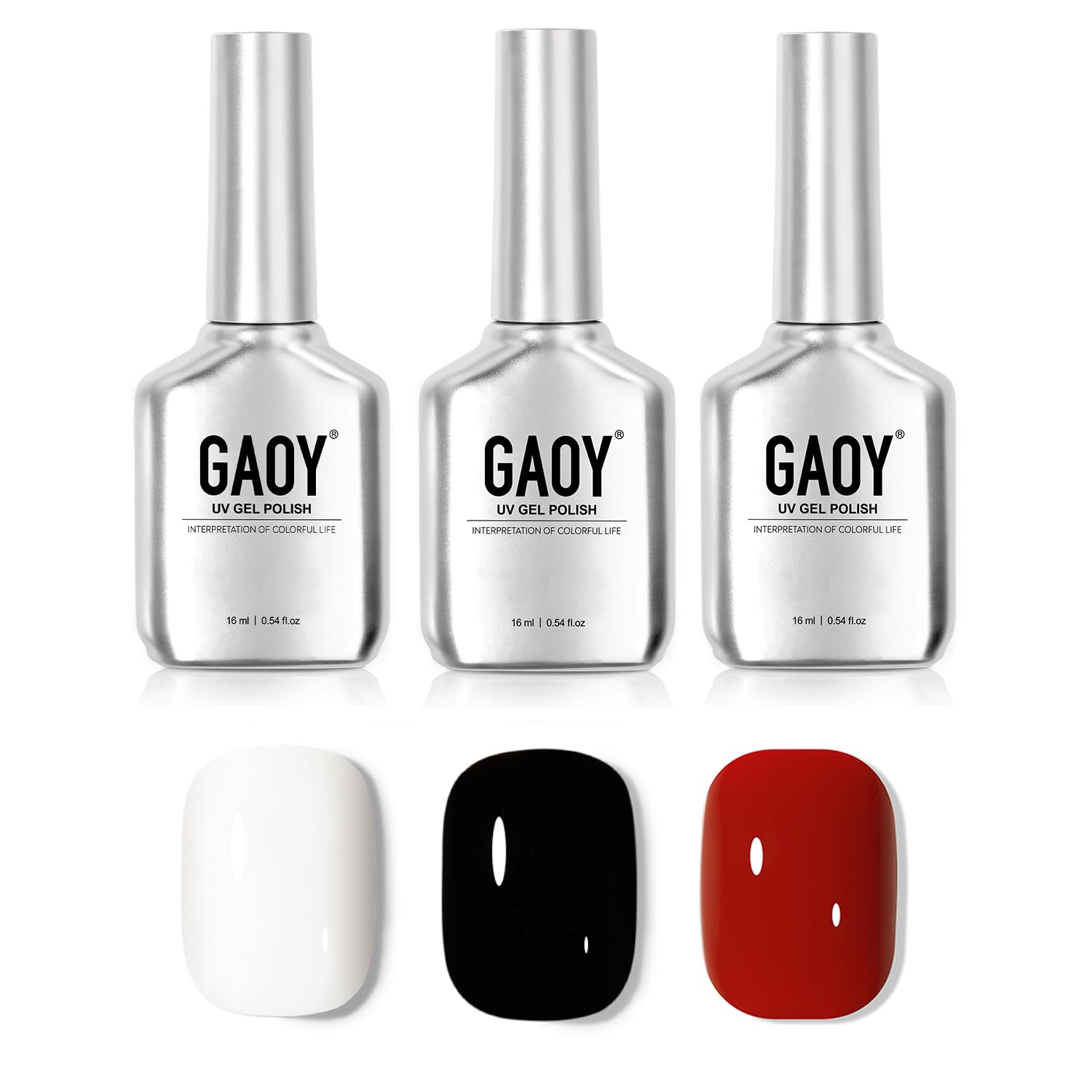 Amazon.com : GAOY Gel Nail Polish Kit, 3 Colors 16ml White Red Black, Soak Off UV Gel Polish Set ...