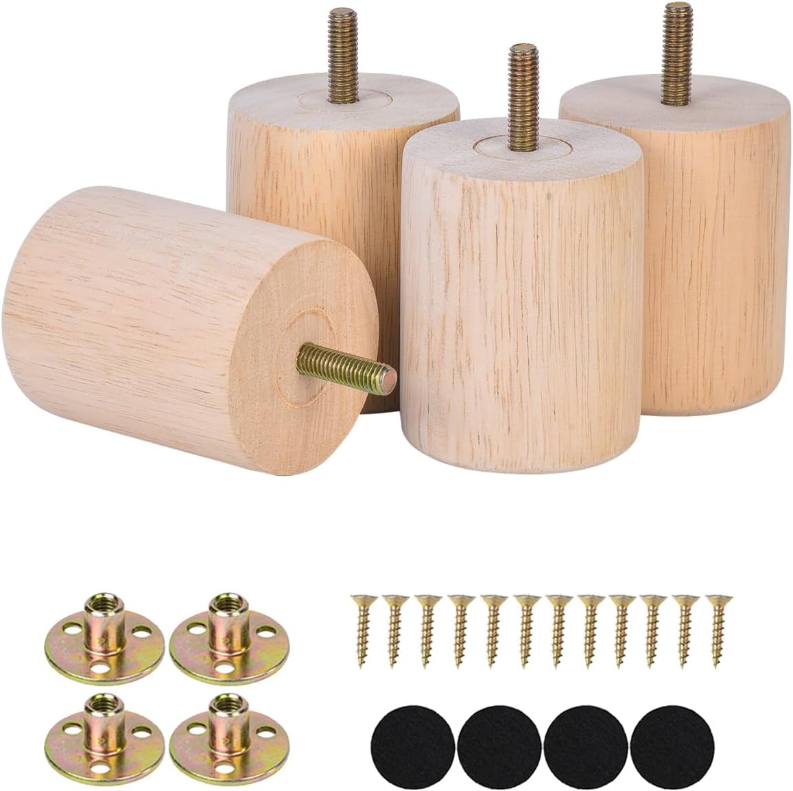 Amazon.com: 3 Inches Round Solid Wood Furniture Legs Set of 4 - Wooden ...
