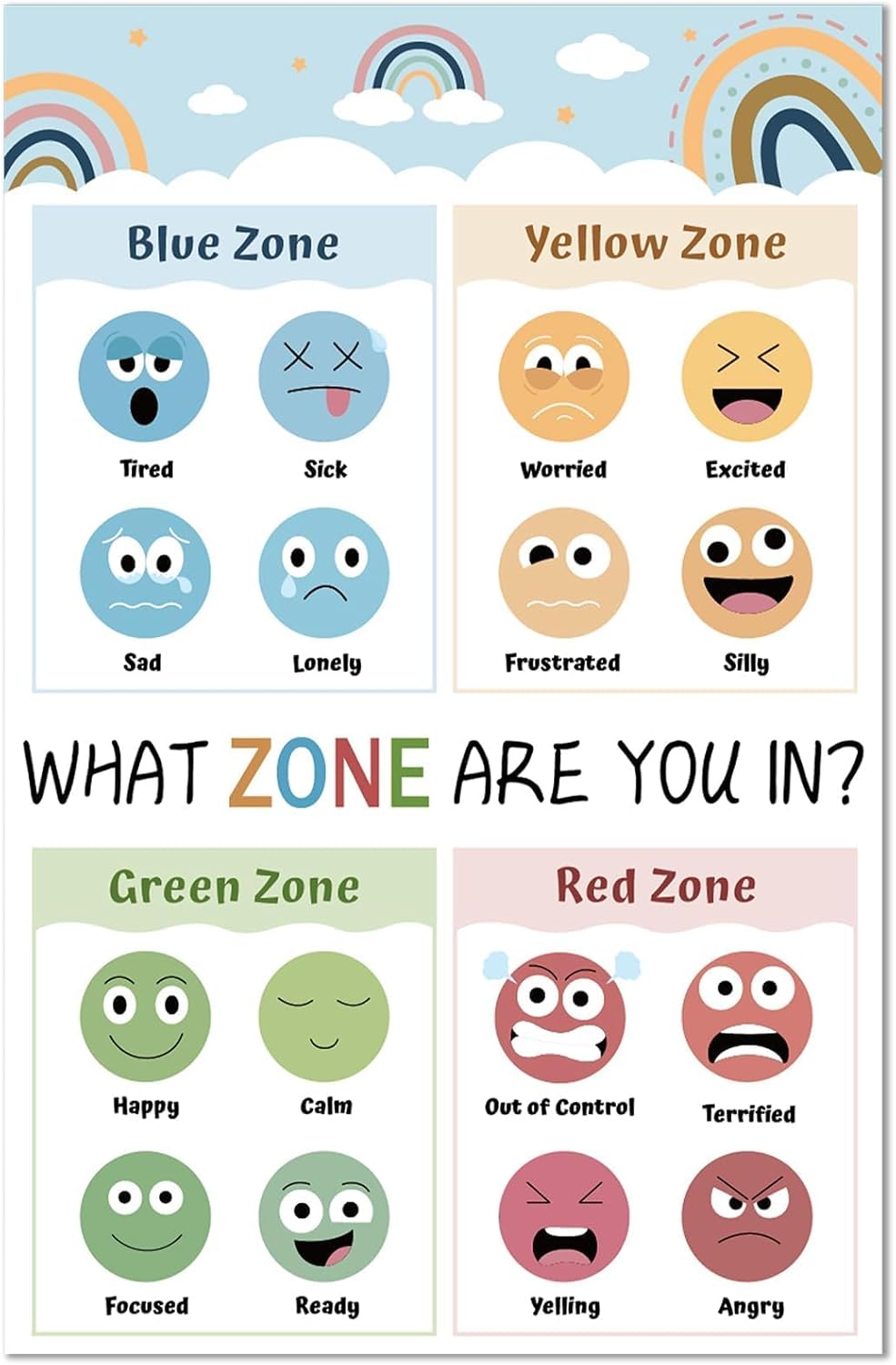 Amazon.com : Feelings Chart for Kids Boho Emotions Poster Feelings ...