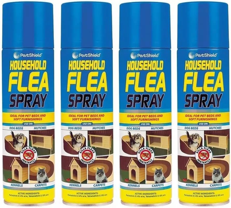 Flea Killer Spray 4 x 200ml Aerosol Animal Flea Dog Cat Tick Protection ...
