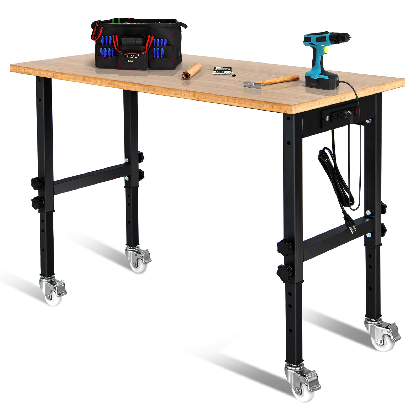 DORTALA Workbench Adjustable Height, Heavy Duty Rolling Garage Work ...
