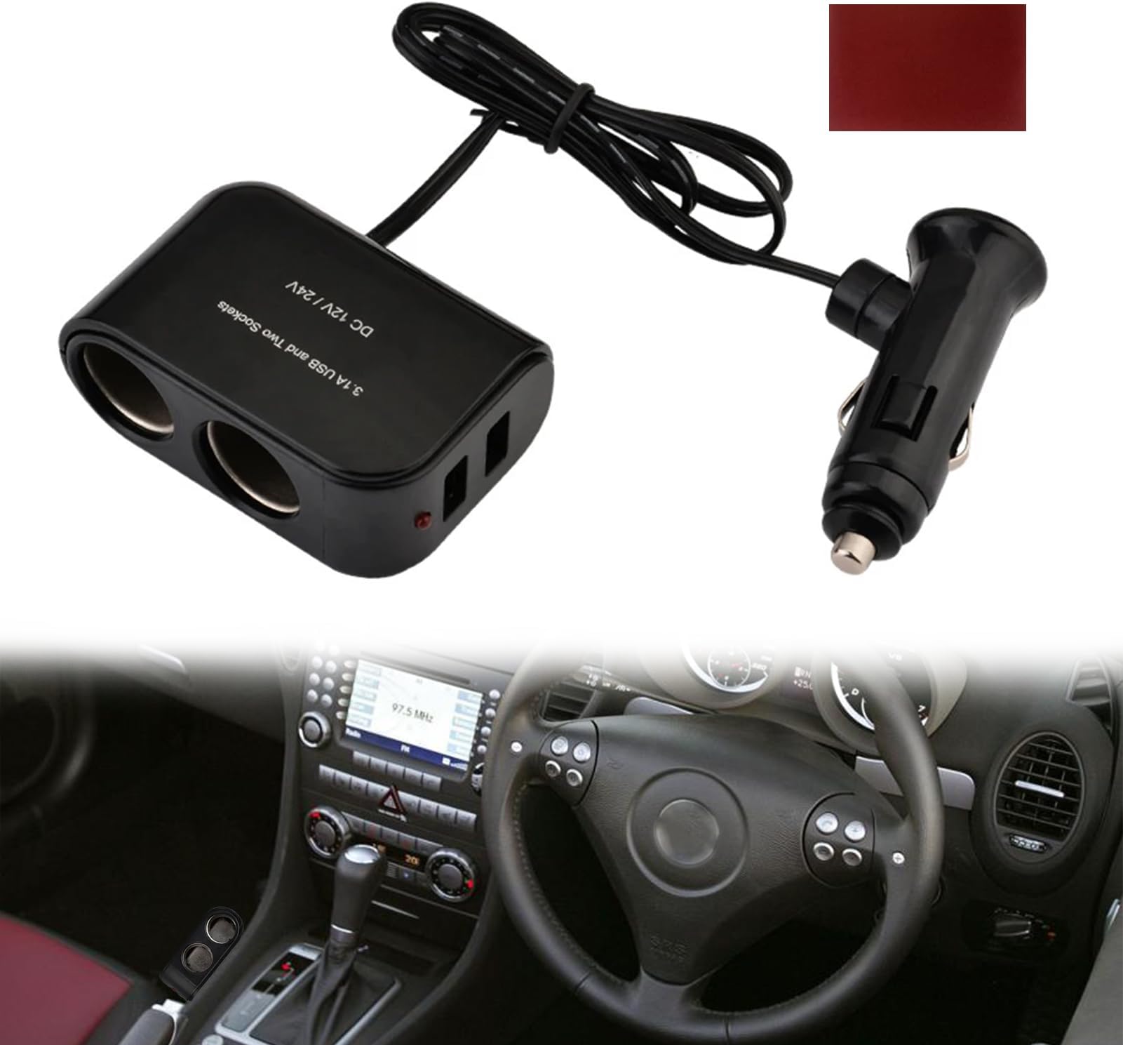 Dual Double Twin Socket 12v Car Cigarette Lighter Adapter - LEADS U ...