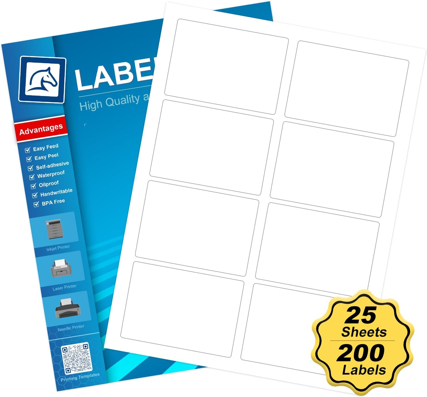 Amazon.com : Adhesive Name Tag Stickers, 8 Labels per Sheet, 3 3/8" x 2 ...