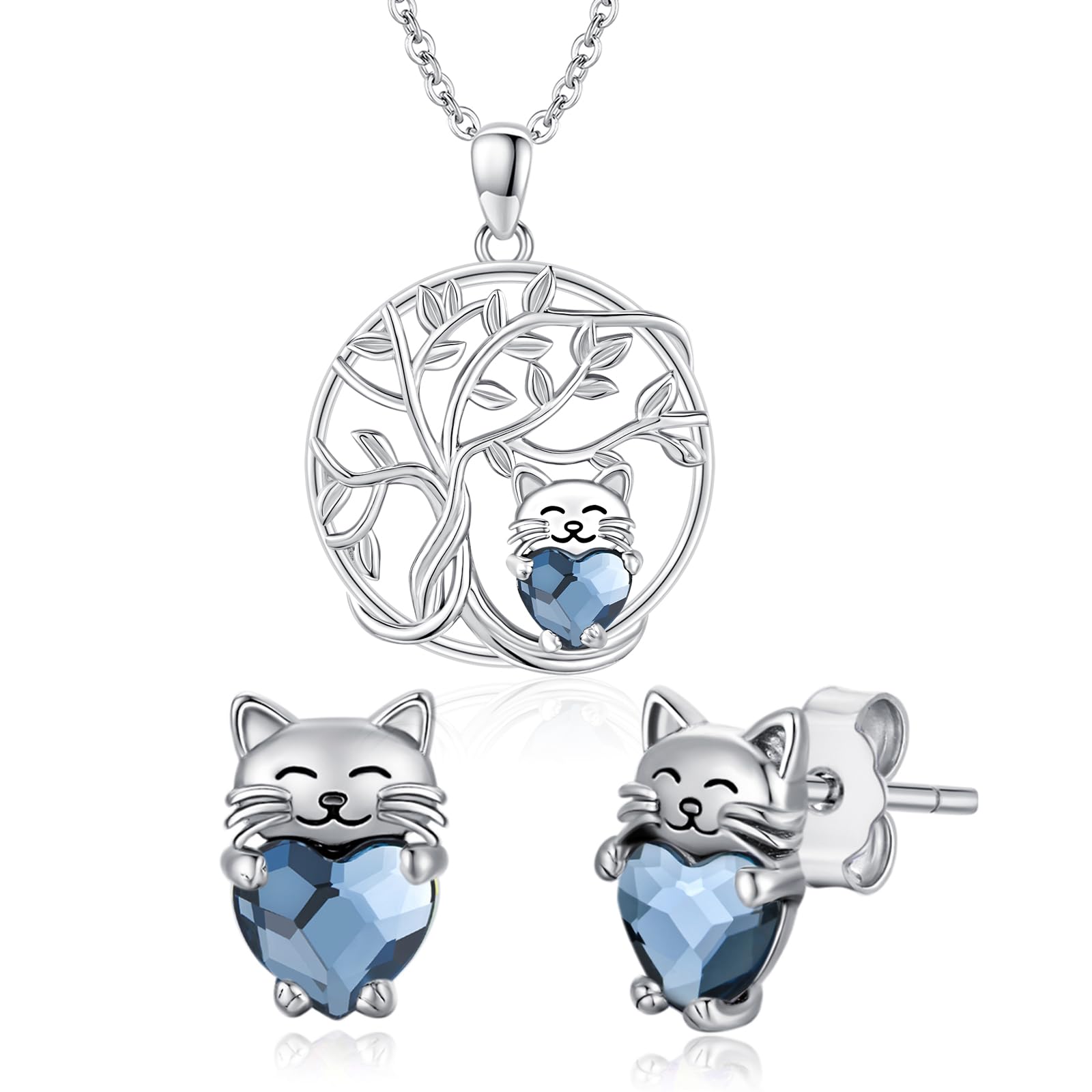 Amazon.com: Cat Earrings, Tree of Life Cat Necklace 925 Sterling Silver ...