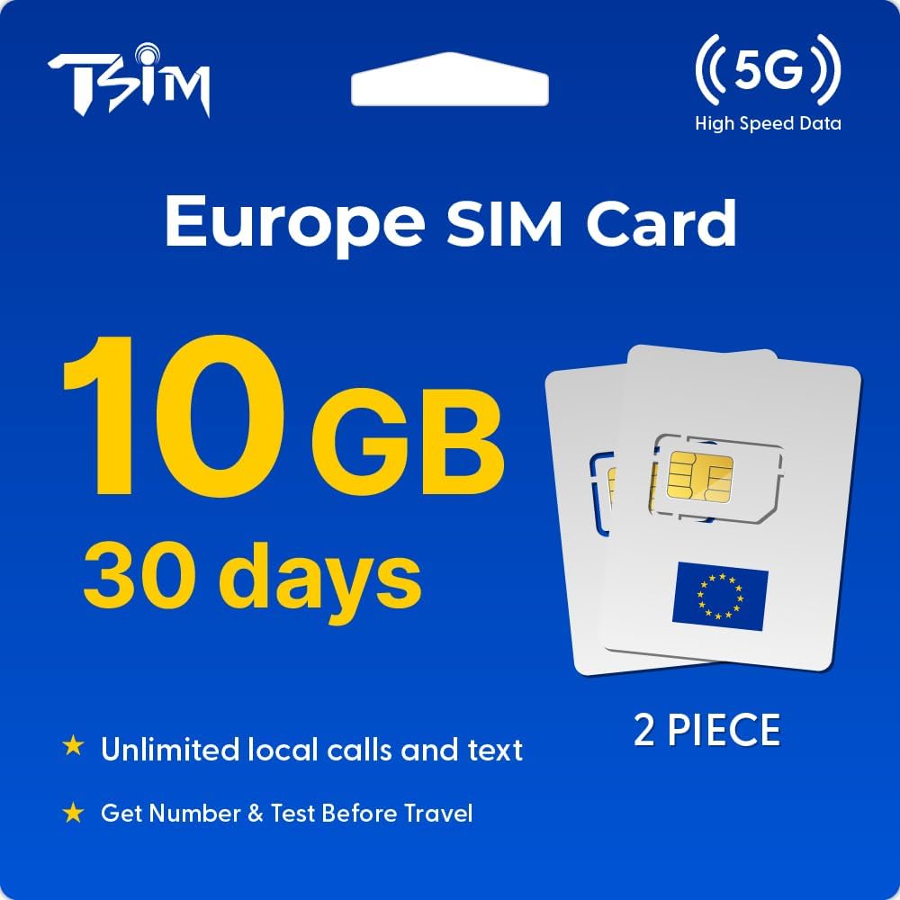 Amazon.com: TSIM Europe SIM Card for Travel 30 Days 10GB - 2 piece ...