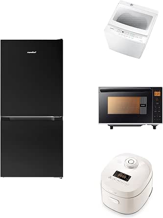 Amazon | 【家電セット 4点】 コンフィー(COMFEE') 冷蔵庫174L黒+洗濯機5.5kg白+電子レンジ17L(フラットテーブル)+炊飯器4合 一人暮らし 新生活家電セット ...
