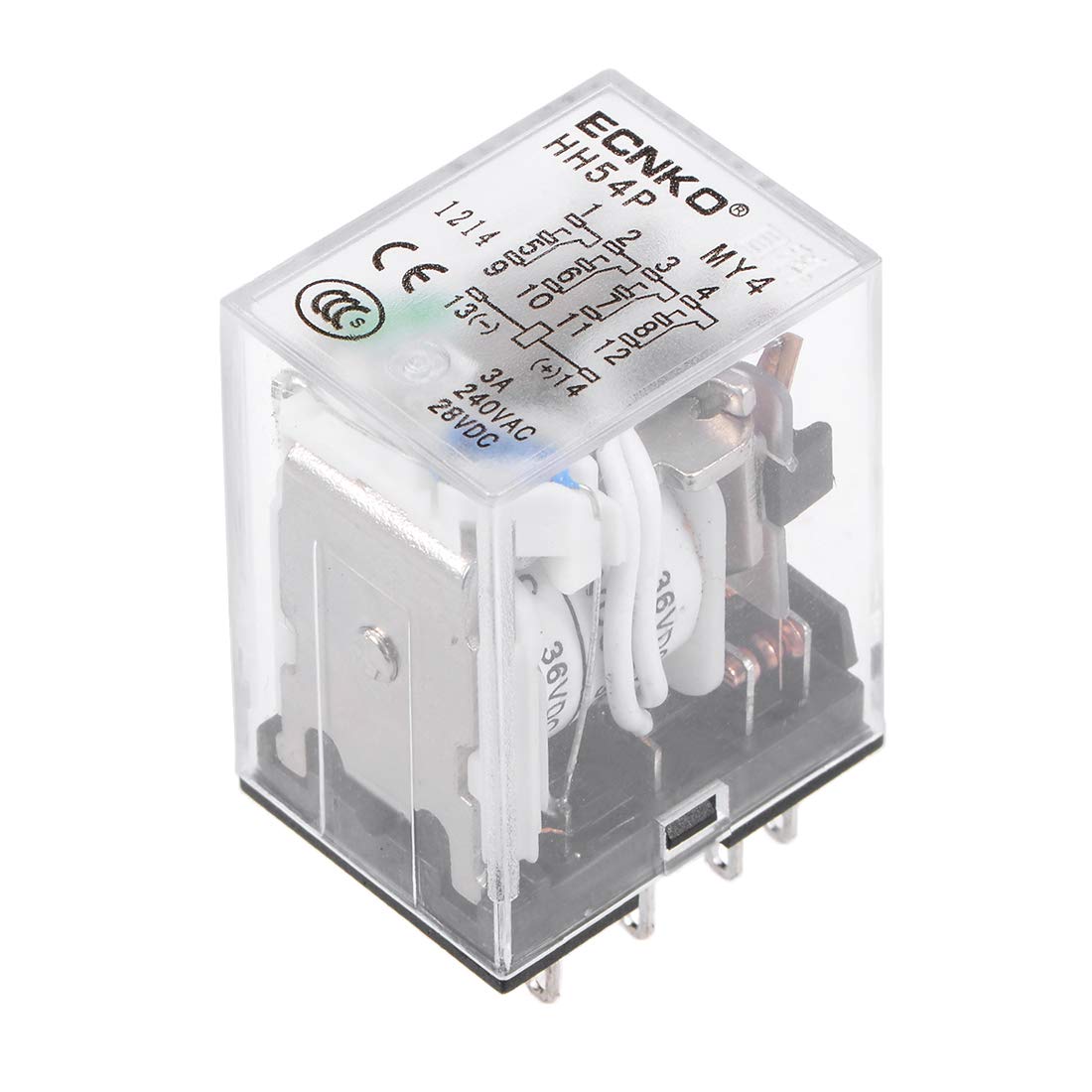 uxcell Electromagnetic Power Relay, HH54P DC36V Coil DPDT 14Pins Green Light Electromagnetic ...