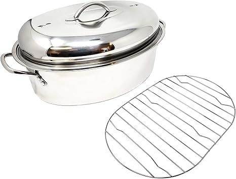 Amazon.com: Stainless Steel Oval Lidded Roaster Pan Extra Large ...