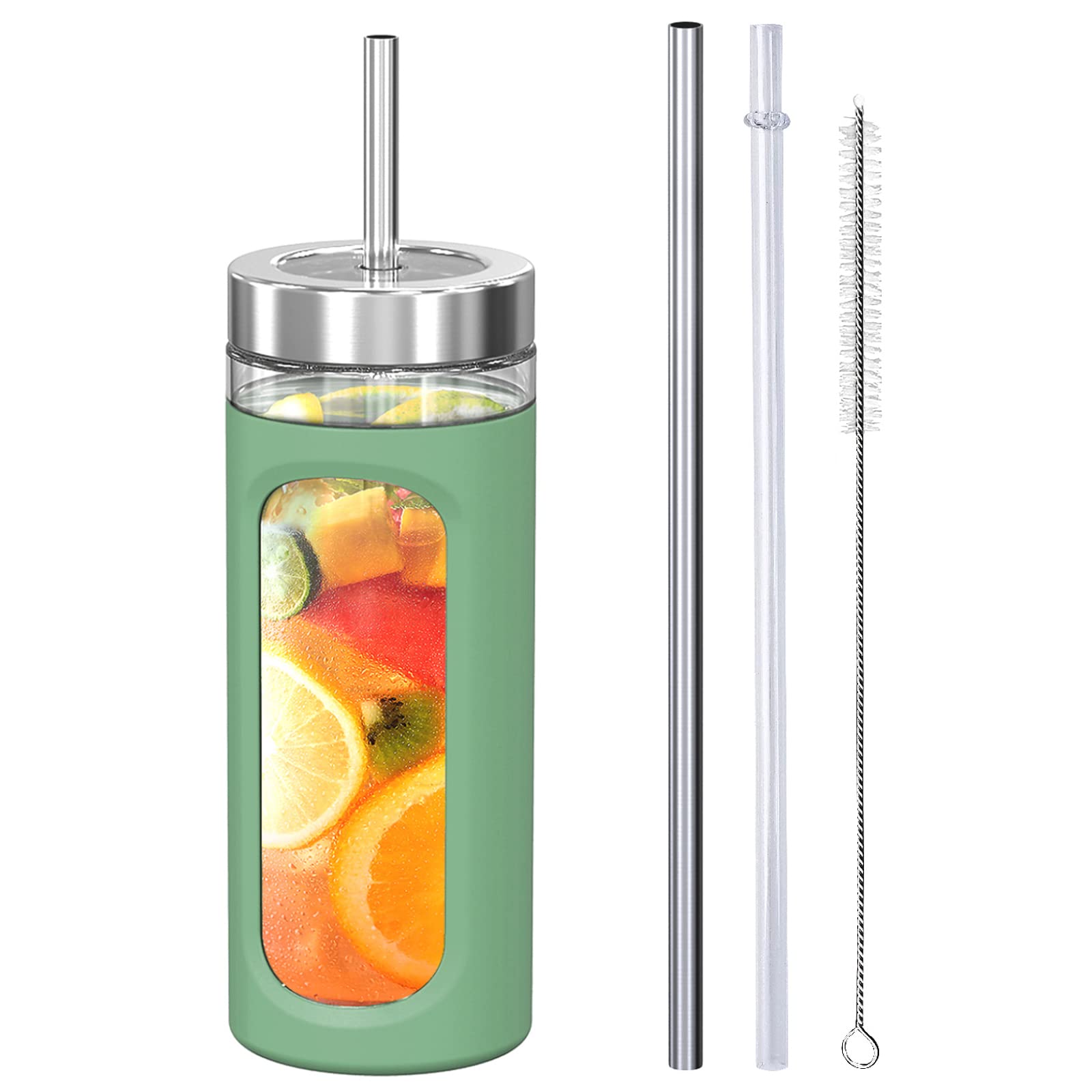 Kodrine Glass Tumbler with Straw and Lid 20oz Glass Smoothie Cup with ...