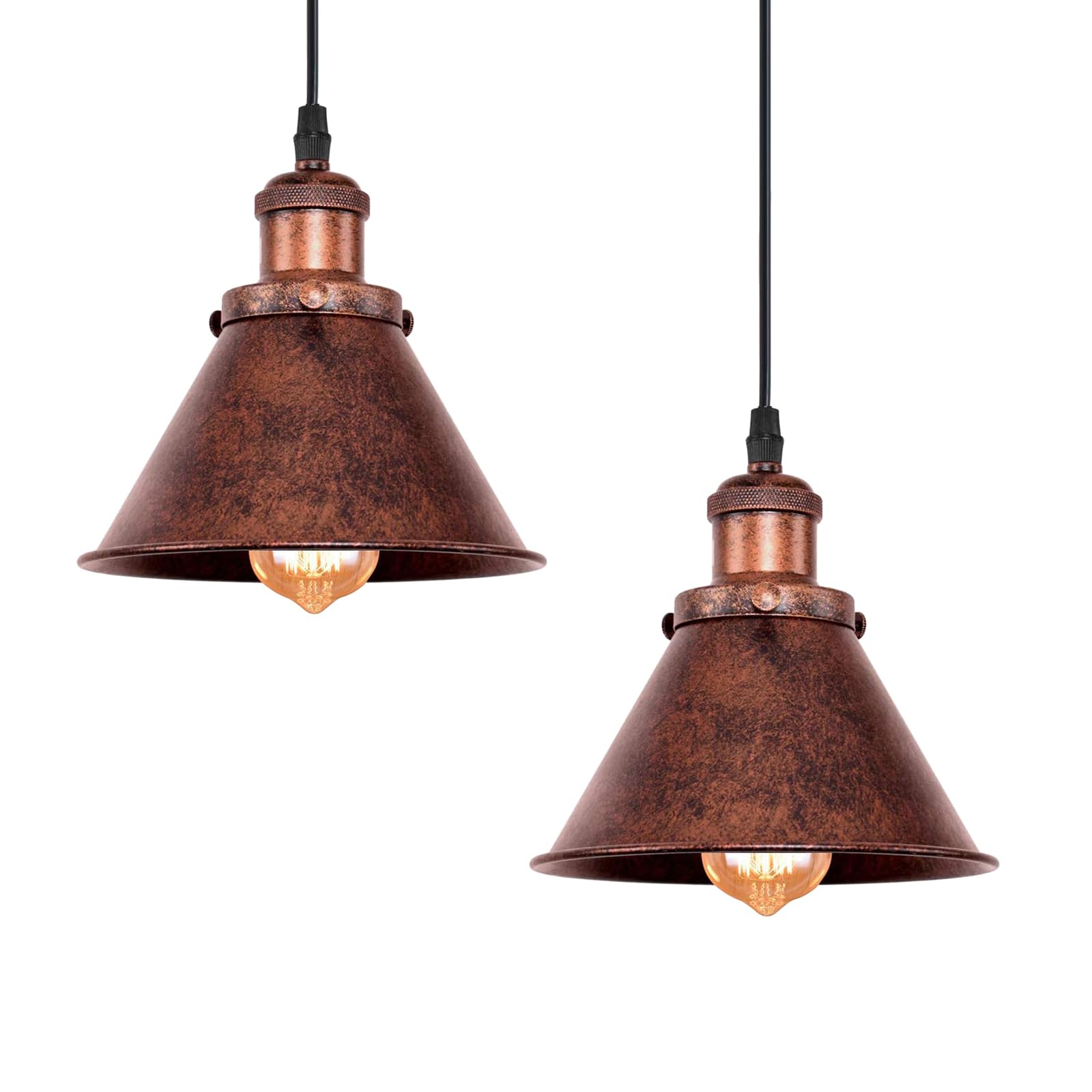 2Pcs Farmhouse Copper Pendant Light Rustic Cone Shade Mounted Fixture Hanging Ceiling Lamp ...