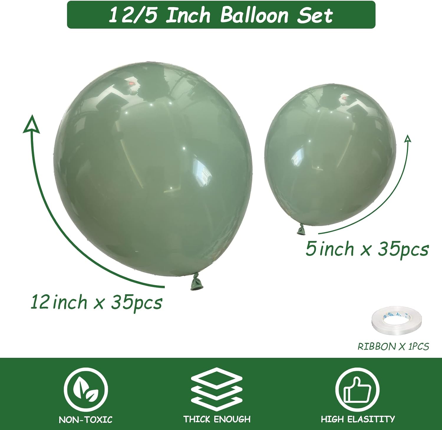 Sage Green Balloons, Pack of 70 Retro Sage Green Balloons 12Inch 5Inch ...