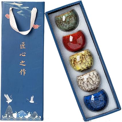 Amazon.com | ZPGXLRZ 5Pcs Ceramic Tea Cup Set, 6oz Chinese Tea Cups ...