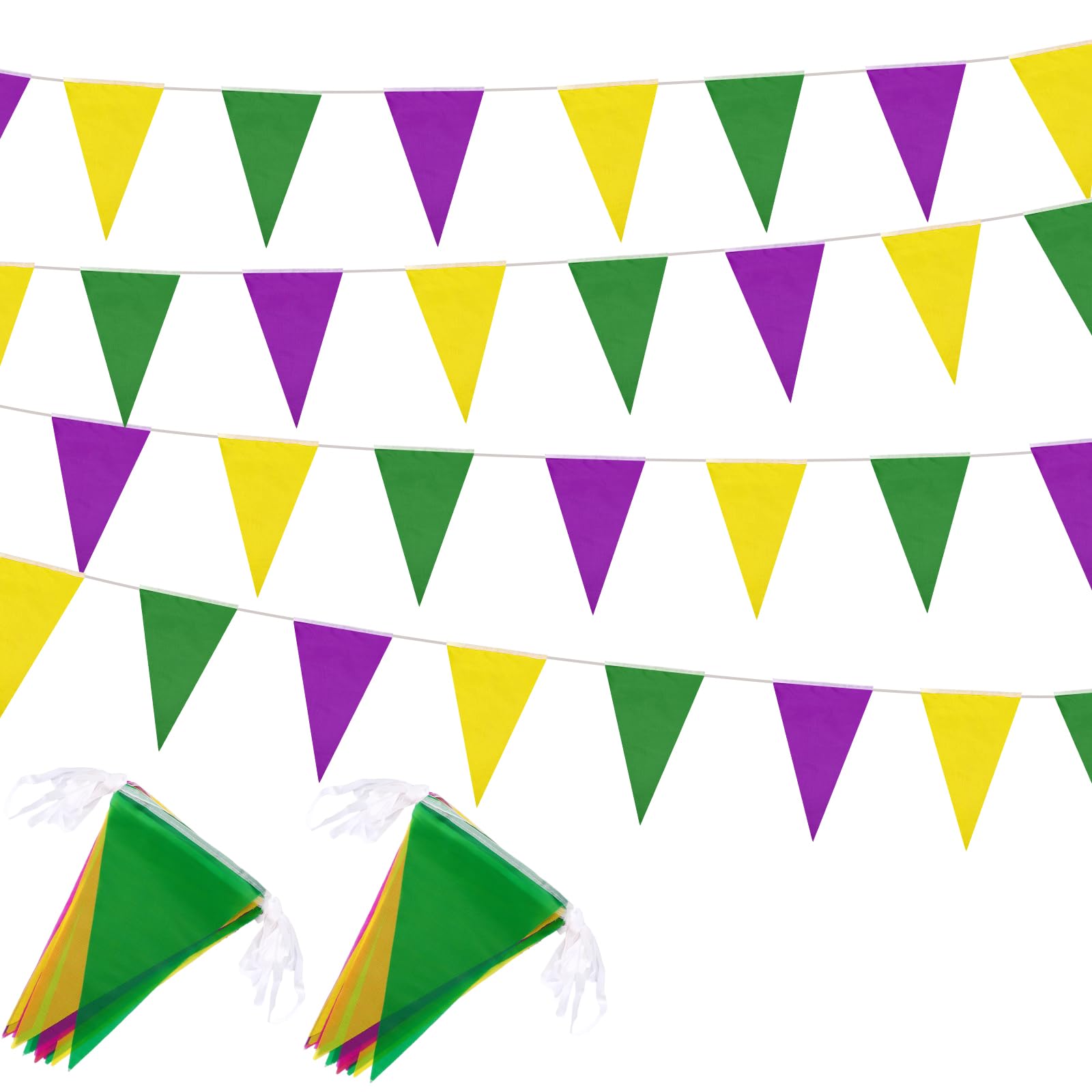 Amazon.com: Tatuo 164 ft Mardi Gras Yellow Green Purple Pennant Banner ...