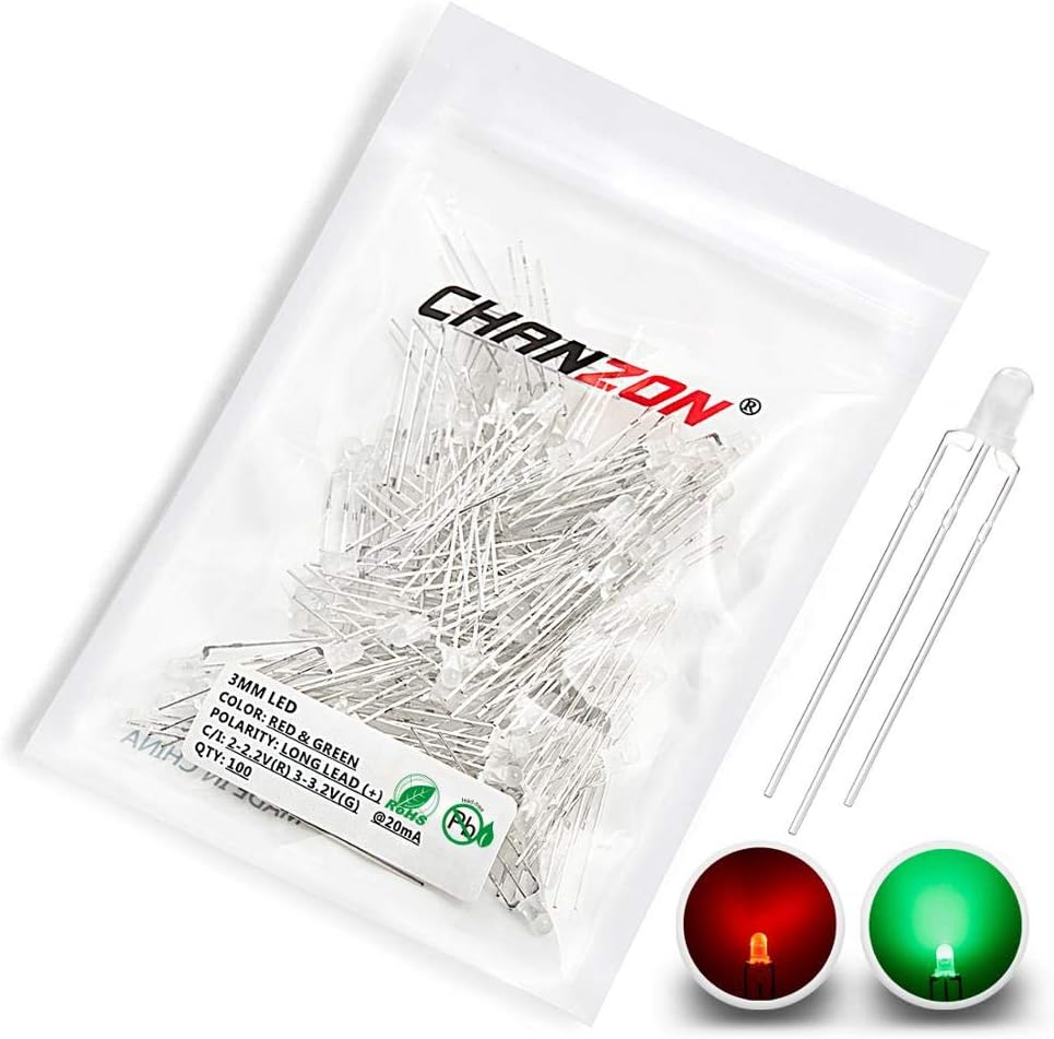 Amazon.com: Alzatex LED 5mm Round Bi-Color, 2-pin LED Lamp in Green-Red ...