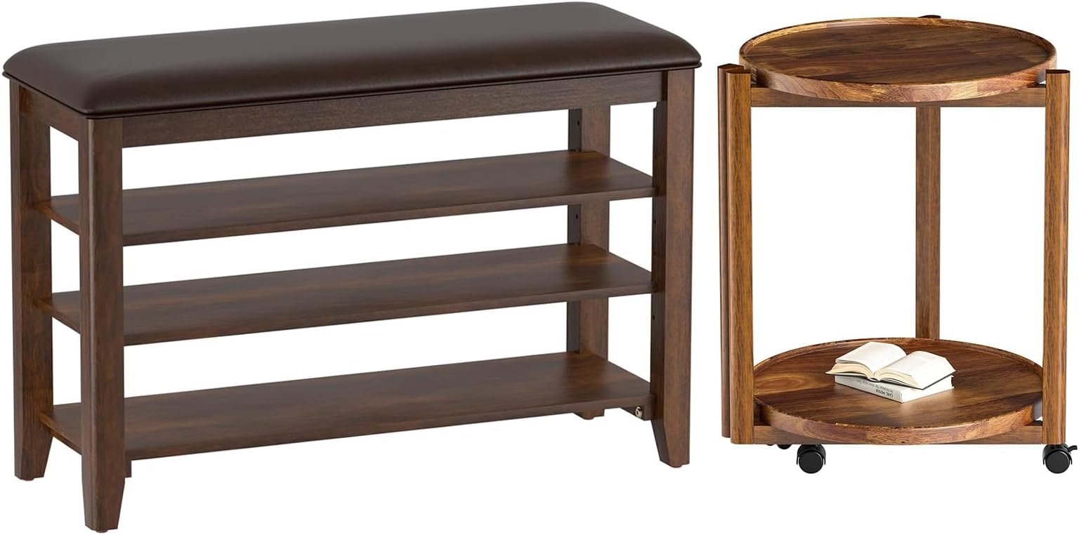 Amazon.com: Shoe Bench Entryway Storage Rubberwood and Wooden End Table ...