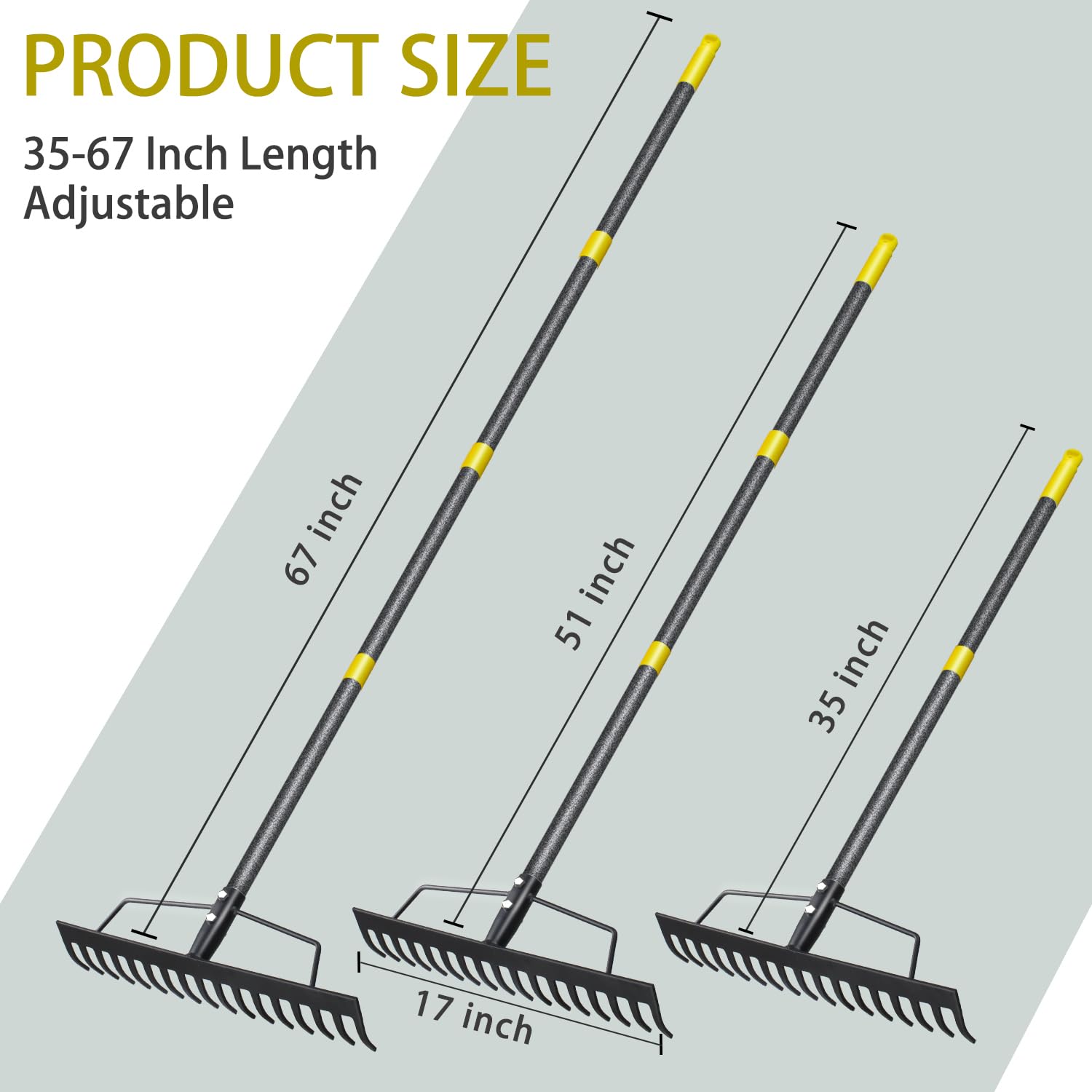 Snapklik.com : Bow Rake Heavy Duty Garden Rake, 17 Steel Tines Metal ...