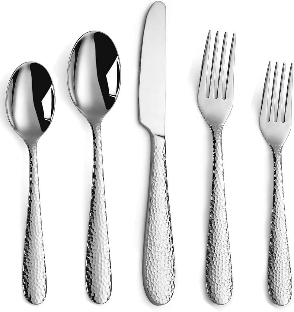 Amazon.com: Hammered Flatware Sets, 30-Piece Stainless Steel Hammered ...