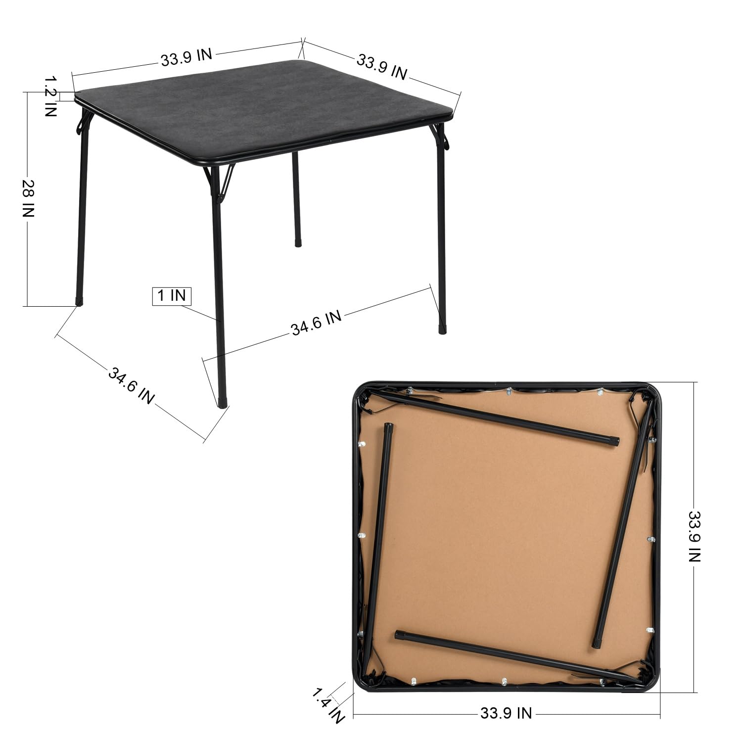 Homy Casa 34'' Folding Card Table With Padded Tabletop, Portable Table