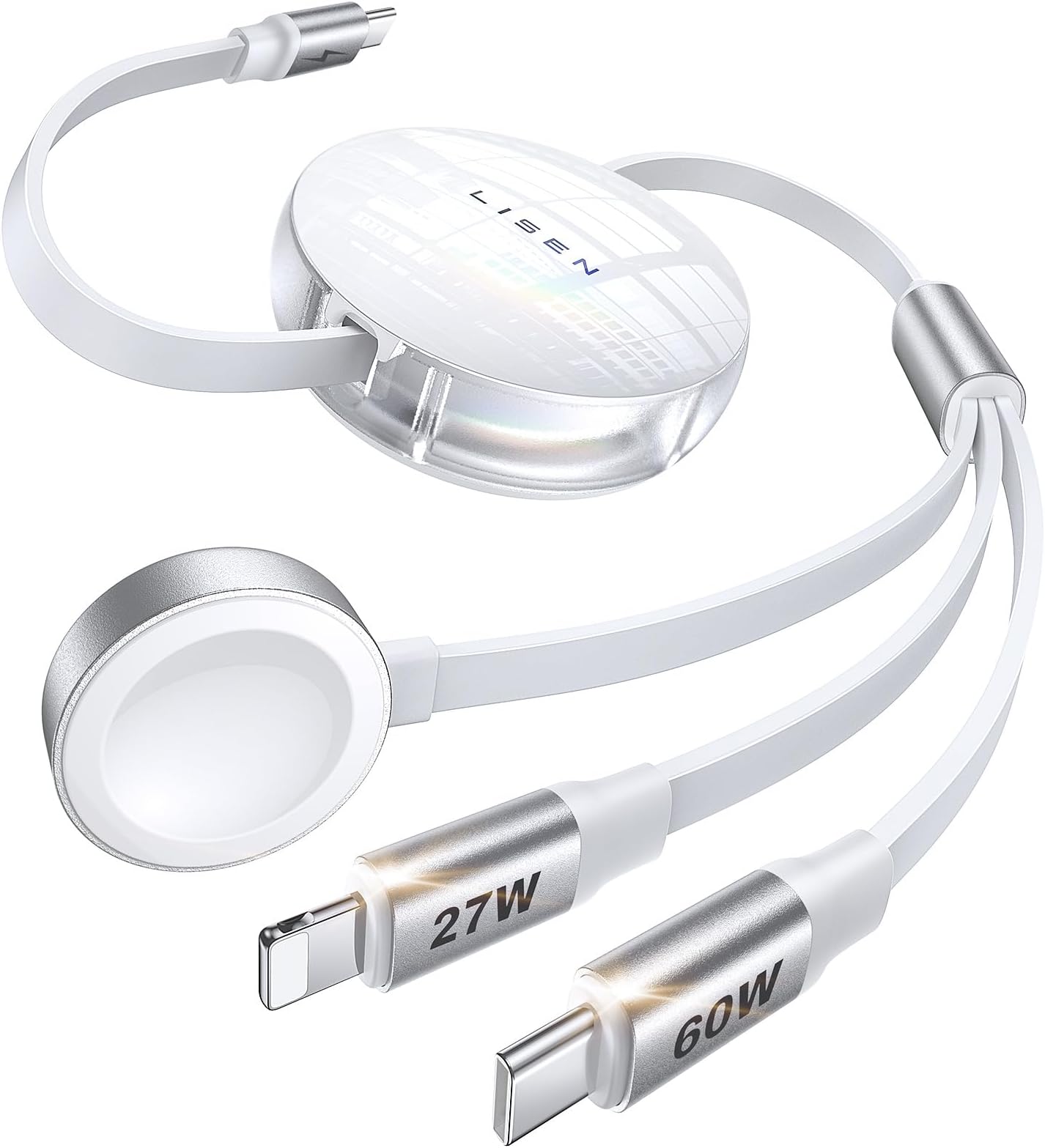 Amazon.com: LISEN Retractable Apple watch Charger USB C Cable Fast Charging, 3 in 1 Charging ...