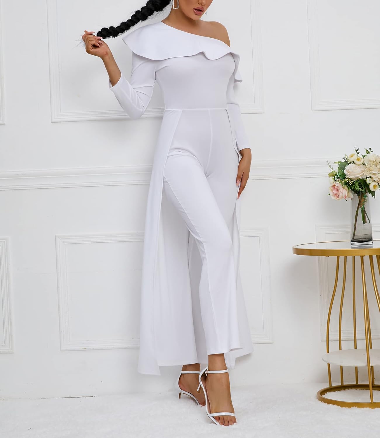 VERWIN Patchwork Overlay Embellished Plain Women's Jumpsuit High-Waist Woman Romper