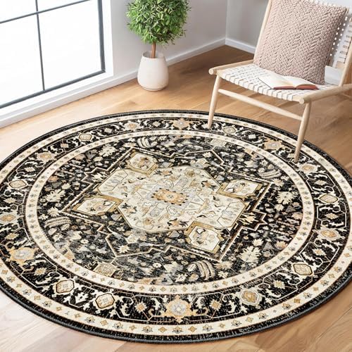 Amazon.com : Bellagio Traditional Octagon Area Rug Black 401 (4 Feet X ...