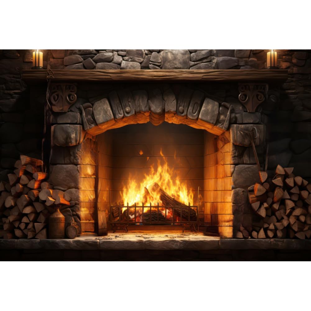 Amazon.com : Laeacco 7x5ft Vintage Brick Stone Fireplace Backdrop ...