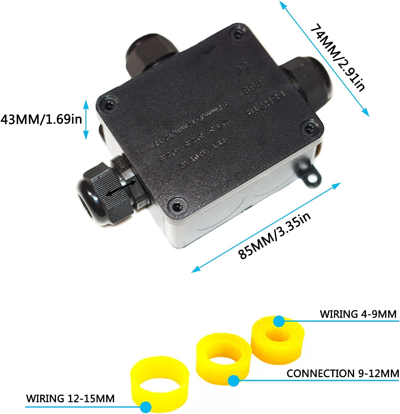 Waterproof Junction Box, IP68 Outdoor Black Plastic Gland Electrical ...