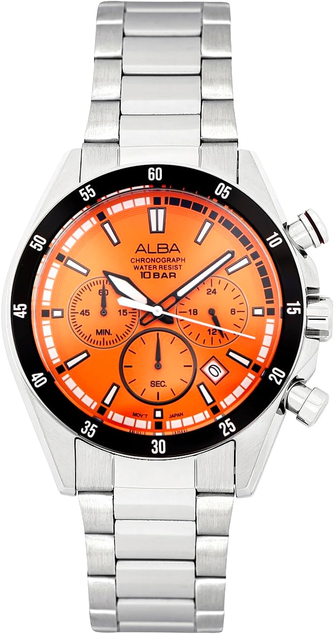 Alba Stainless Steel Analog Orange Dial Men Watch-At3J21X1, Silver Band ...