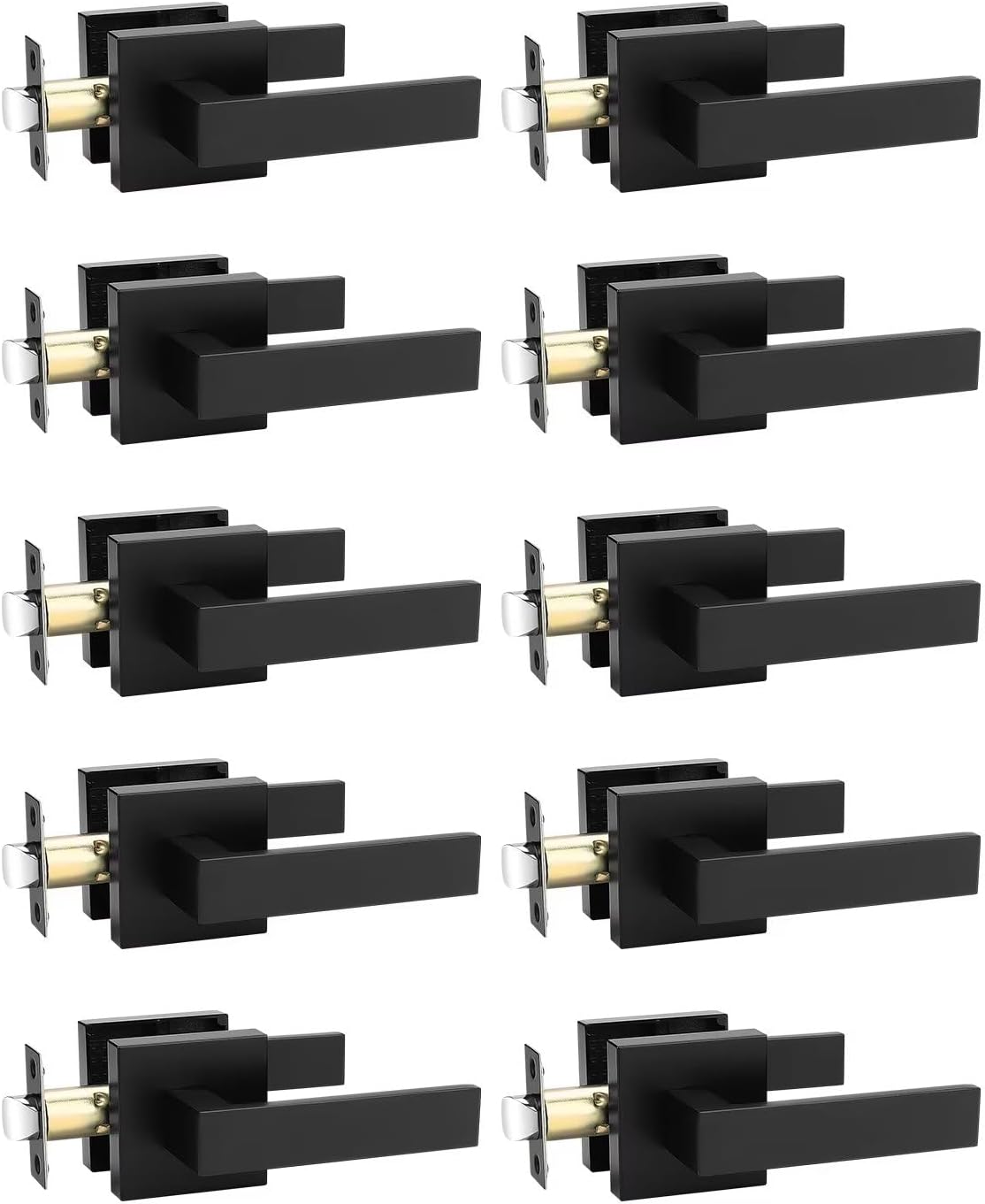 Tinewa 10 Pack Square Black Door Handles Interior, No Lock Passage Door ...