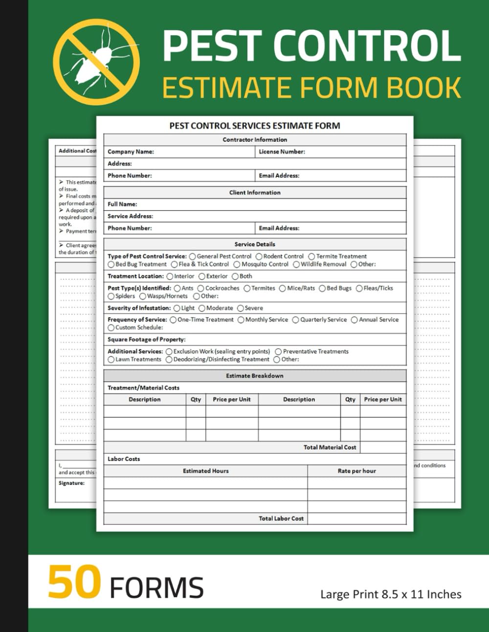 Pest Control Estimate Form Book: Pest Control Services Estimating ...