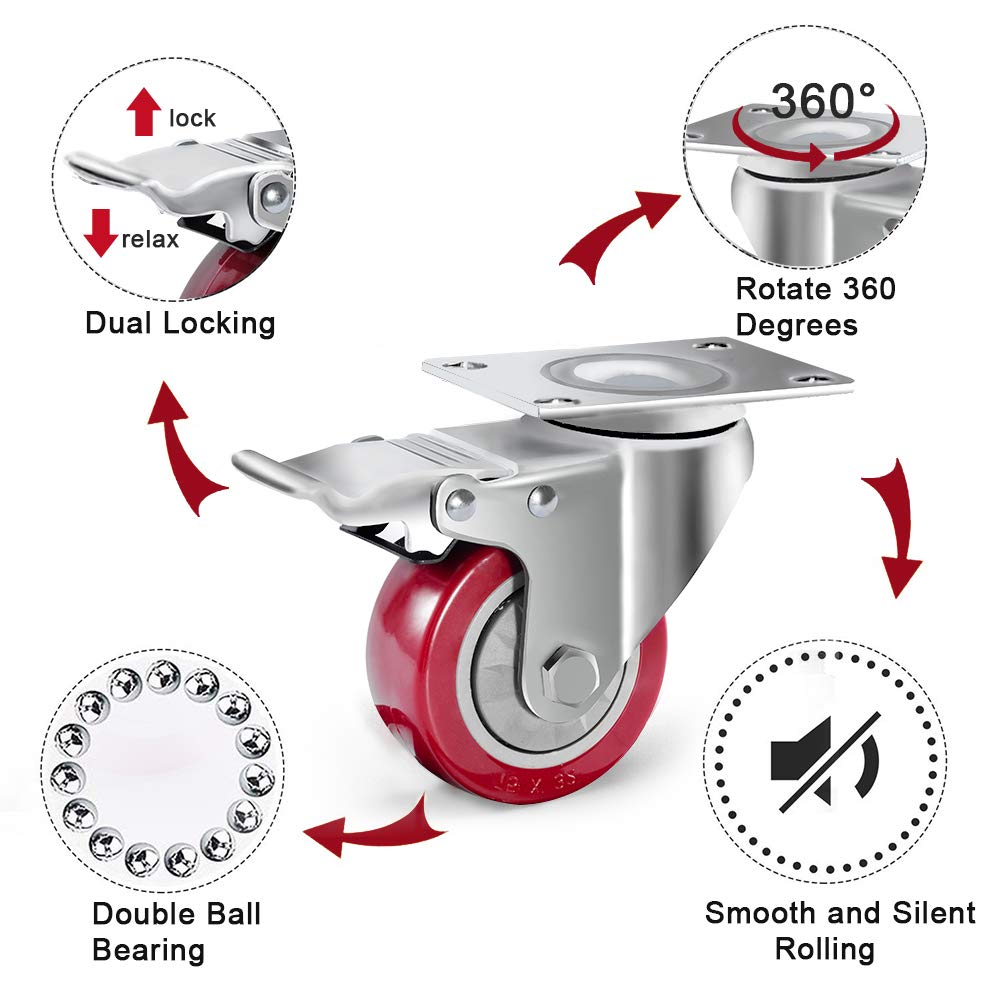 D&L 3 Inch Swivel Castor Wheels 1400lbs Heavy Duty Casters with Brake ...