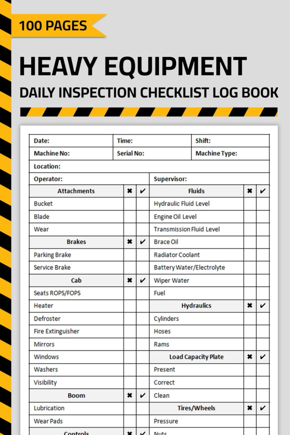 Heavy Equipment Daily Inspection Checklist Log Book: Heavy Equipment ...