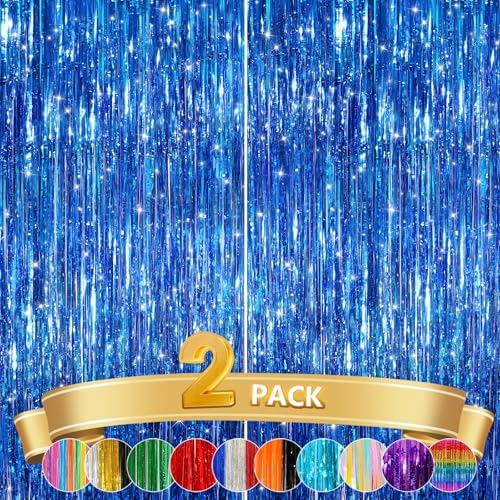 Amazon.com : 2 Pack Blue Metallic Tinsel Foil Fringe Curtains, Door ...
