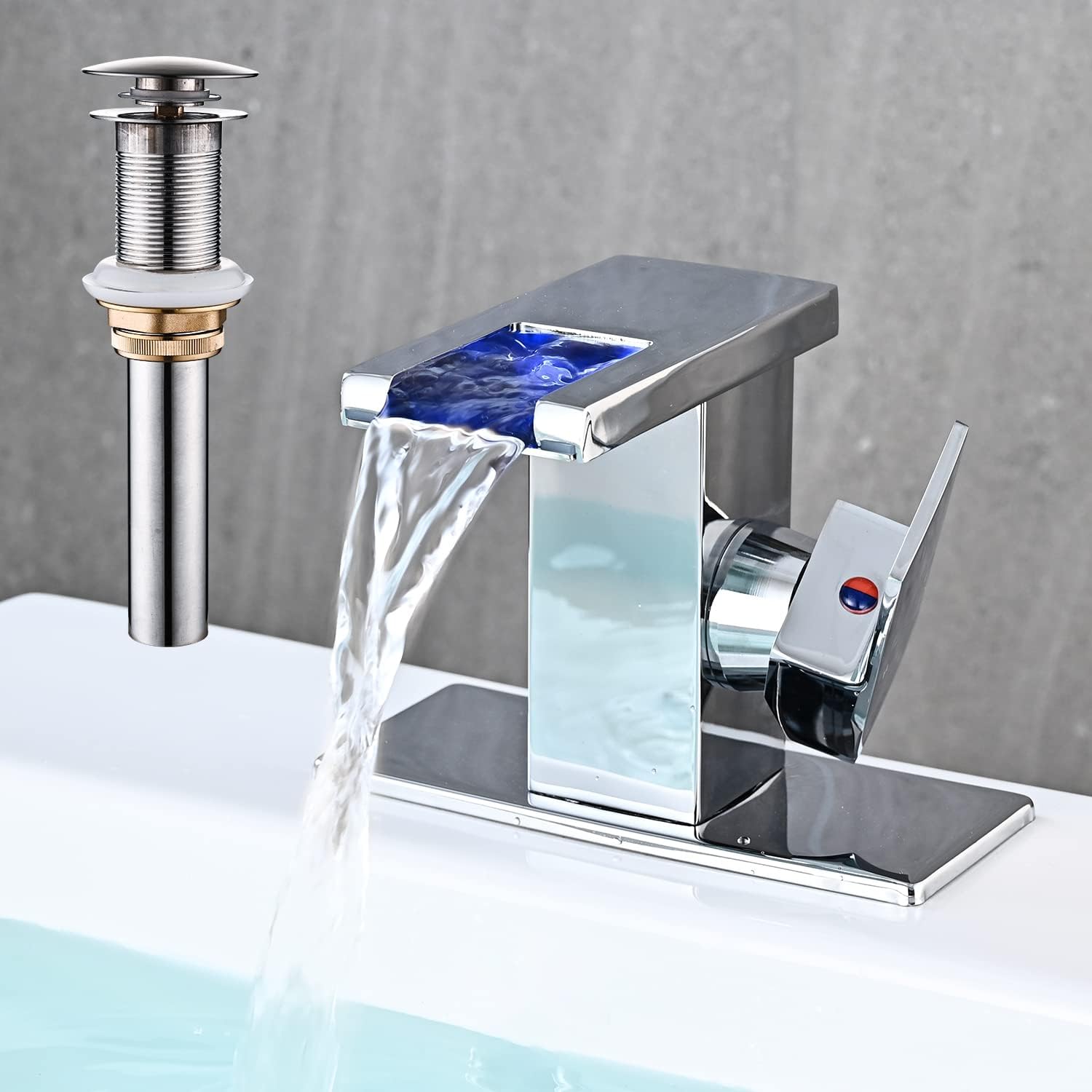 Skybathjoy LED Bathroom Sink Faucet 1 Hole 3 Color Changing Waterfall ...