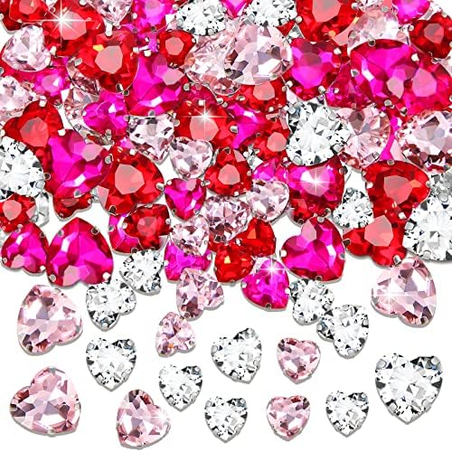 Amazon.com: BBTO 72 Pcs Valentine‘s Day Heart Shape Sew on Rhinestone ...