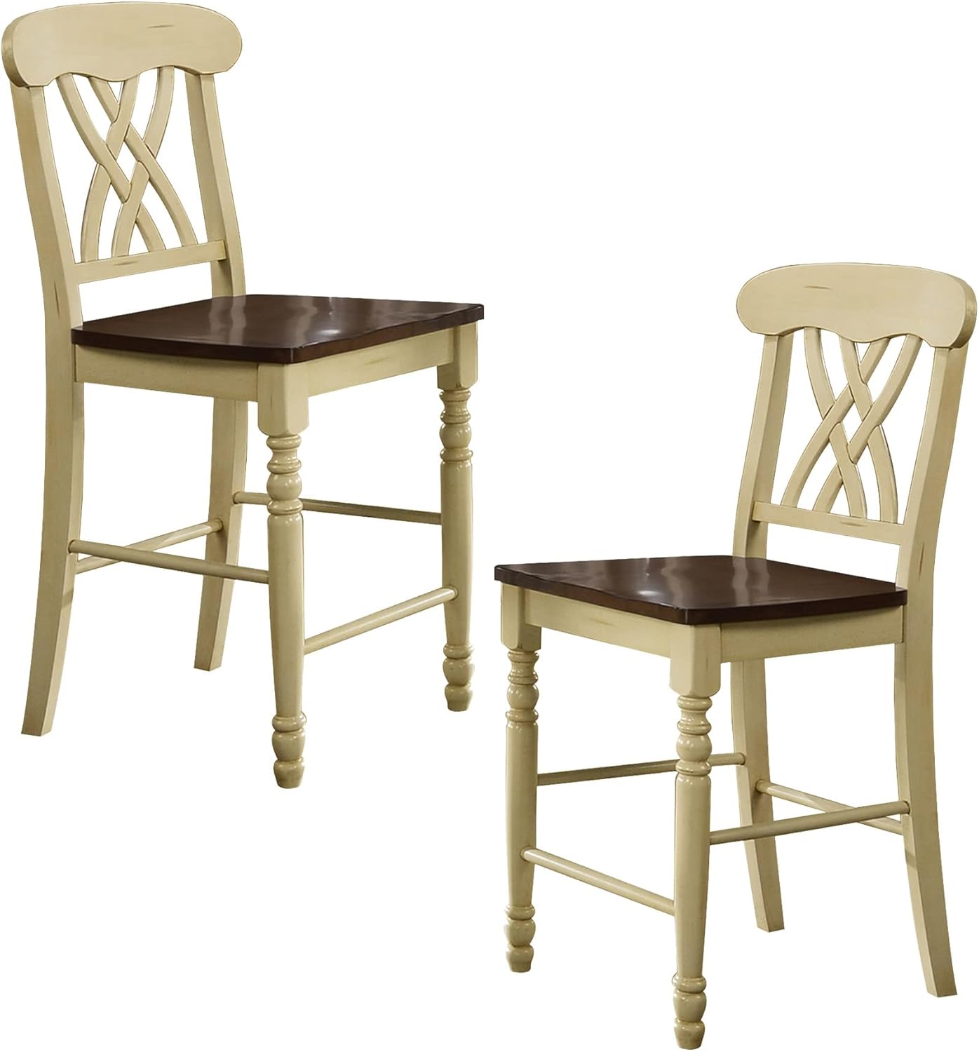 Amazon.com - Benjara Wooden Counter Height Chair with Overlapped Design ...