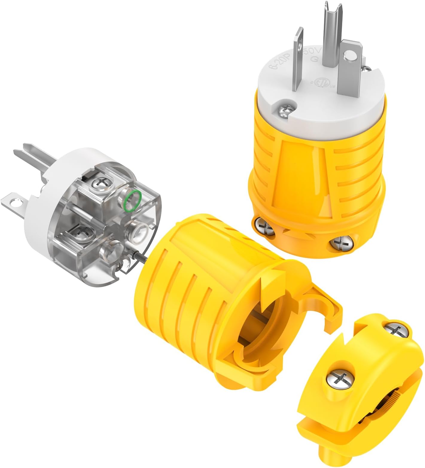 USA 3-Prong Male AC Plug, UL Nema 6-20P 3 Pole Straight DIY Rewirable ...