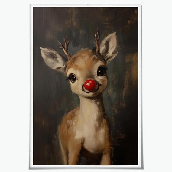 Amazon.com: Retro Adorable Christmas Reindeer Canvas Wall Art Rudolph ...