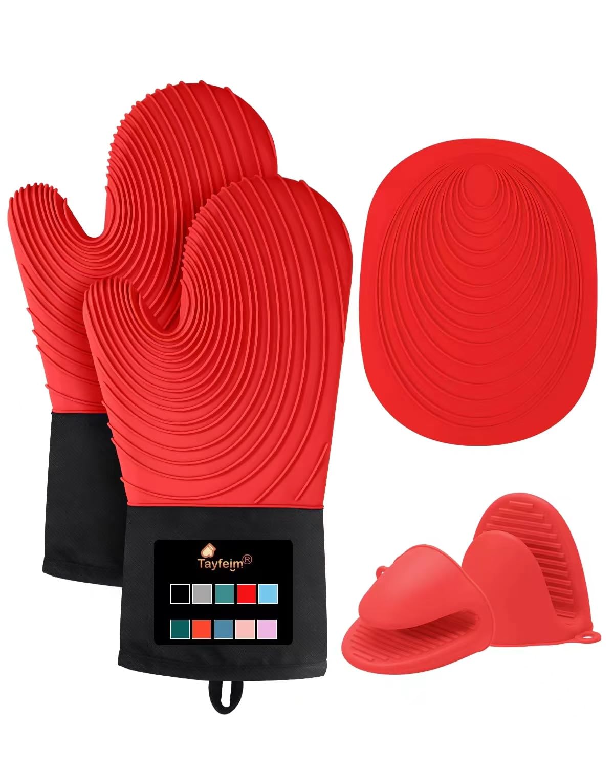 Amazon.com: Tayfeim Silicone Oven Mitts 5pcs, Upgraded Pot Holders Set ...