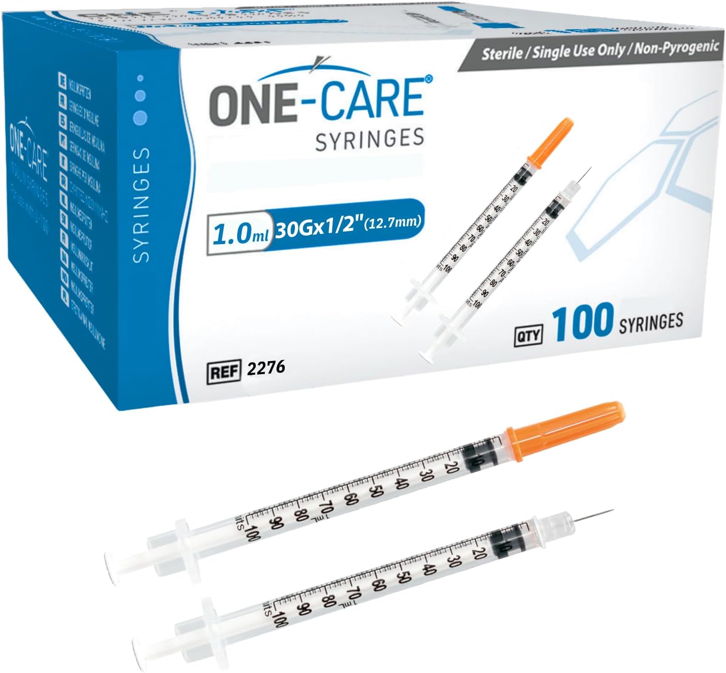 Amazon.com: ONE-CARE Syringes 1 ml/cc, 30G x 1/2'' (12.7mm), Orange Cap, 100/box : Industrial ...
