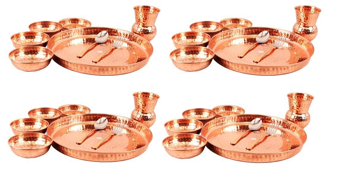 Indian Art Villa Copper Thali Dinner Set - 32 Pieces, Blue : Amazon.in ...
