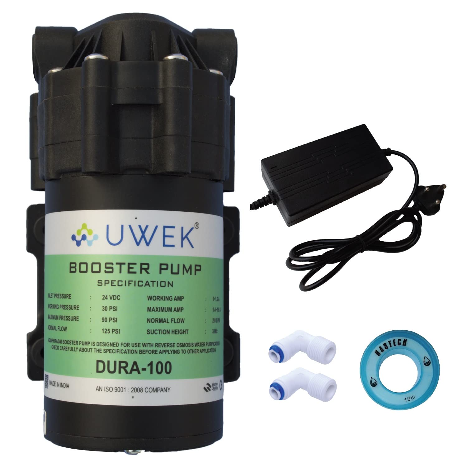 UWEK DURA RO Booster Pump 100 GPD & RO Pump Supply Adapter 24 V Combo ...